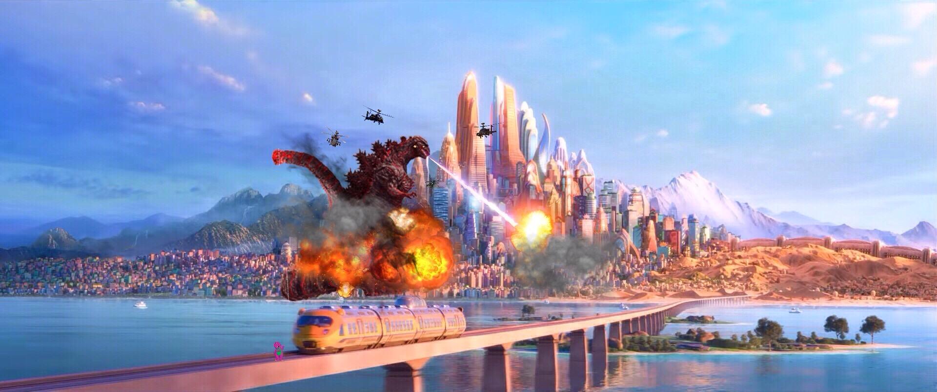 Godzilla destroying zootopia | Godzilla | Know Your Meme